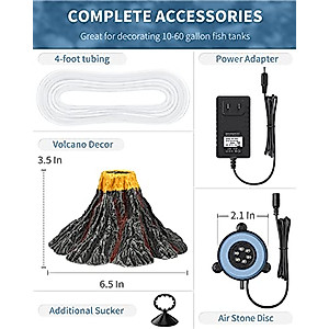 Uniclife Aquarium Volcano Ornament Kit Realistic Resin Volcanic Decoration with Air Stone Bubbler Colorful LED Light Decor for Fish Tank Landscape Addition and Oxygenation