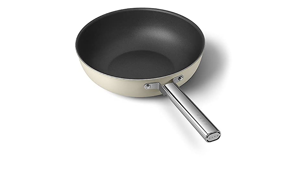 Smeg Cream 12-Inch Wok - Premium Non-Stick Cookware
