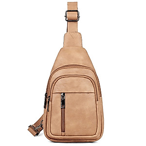 MASINTOR Sling Bag for Women - Crossbody Bags Fanny Pack with Vegan Leather - Adjustable Sling Backack for Travel Camel Brown