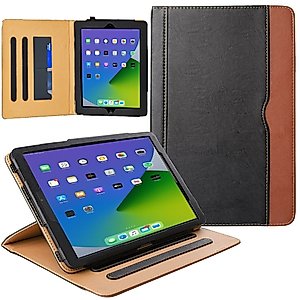 S-Tech 10.2 Case for Apple iPad 9th Generation 2021 / iPad 8th Generation 2020 / iPad 7th Generation 2019 - Leather Card Holder Wallet Magnetic Smart Cover Auto Sleep/Wake Stand with Pencil Holder