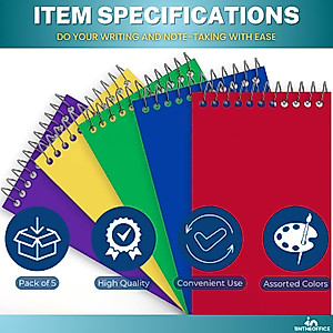 1InTheOffice Wirebound Spiral Memo Books, Memo Pads, 3" x 5", College Ruled, Small Notepad 3x5, Assorted, 75 Sheets/Pad, 5 Pads/Pack (5)