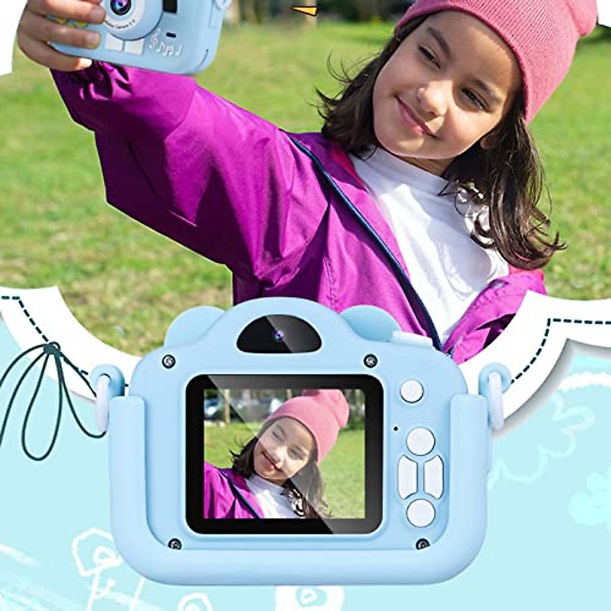 01 02 015 Kids Digital Camera, Multifunctional Comfortable 600mAh Rechargeable ABS Mini Digital Children Camera High Definition for Kids for Gifts(Sky Blue)
