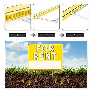 For Rent Sign with Stand Yellow 18" x 14" Double-Sided Corrugated Plastic Yards Signs with Arrow Stickers Metal Stakes for Outdoor Business House Real Estate 3 Pack