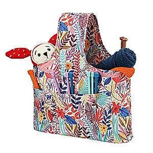 Ciieeo Crochet Bag Container and Travel Pouch Crocheting Woolen Organizer Oranger Portable Line Red Wrist Tote Supplies Needles Pattern Accessories Leaves Storage Tools Yarn Home