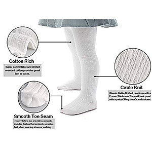 EPEIUS 3 Pairs Pack Newborn Girls Tights Baby Girls Boys Seamless Cable Knit Leggings Solid Cotton Tights Footed Pants for 0-3 Months,White