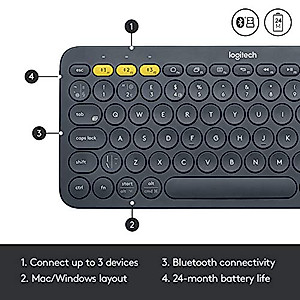 Logitech K380 + M350 Wireless Keyboard and Mouse Combo - Slim Portable Design, Quiet Clicks, Long Battery Life, Bluetooth, Easy-Switch, Windows, Mac, iPadOS, Chrome OS Compatible - Dark Grey