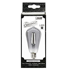 Feit Electric Vintage Exposed Filament Smoke Glass LED ST19 with a Medium E26 Base Light Bulb - 25W Equivalent - 10 Year Life - 200 Lumen - 5000K Dayllight - Dimmable | Original Vintage