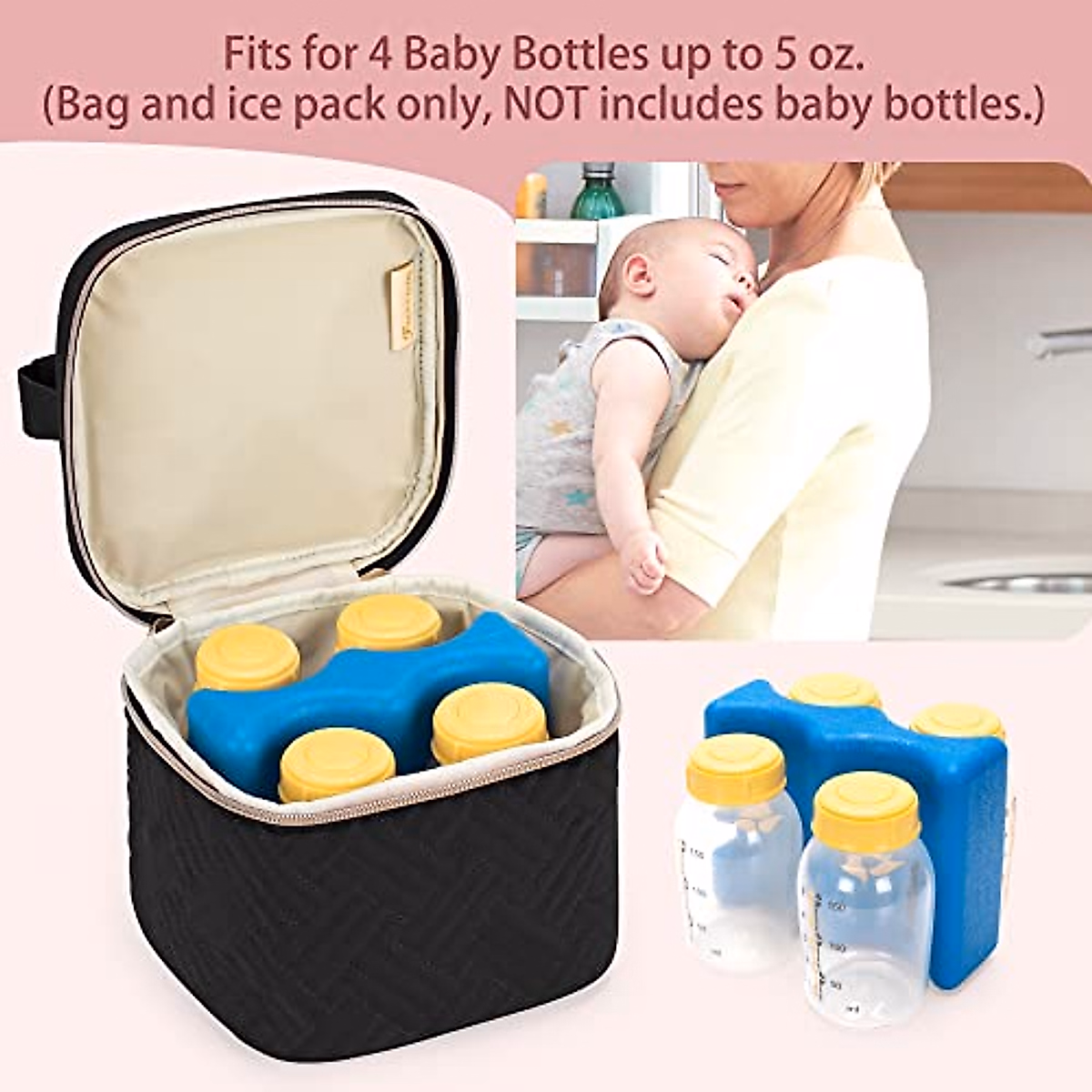 Fasrom Breast Pump Bag Backpack Bundle with Breastmilk Cooler Bag with Ice Pack Fits 4 Baby Bottles up to 5 Ounce