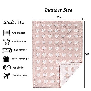 Kid Nation Baby Blankets for Girls Boys Toddler Double-Sided Heart Blanket,40"X 30"Soft Plush Crib Blanket Fluffy Baby Quilt Newborn Stroller Blanket,Light Pink