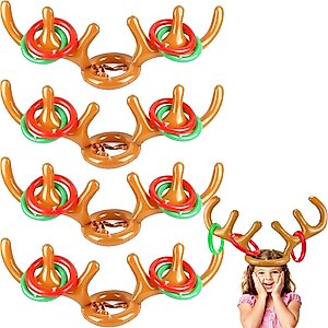 4 Pack Inflatable Antler Ring Games, Reindeer Ring Stocking Stuffers for Christmas Party Games Funny Gifts Kids Adults Outdoor Indoor Favors
