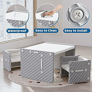 hoopyosms Kids' Table and 2 Chairs Set - Versatile Activity Table for Toddlers Children Learning, Play, Arts, Crafts and Creativity - Children's Furniture for Home, Grey