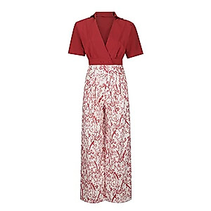 Oggfader Women's 2 Piece Outfit Baggy Wrap V Neck Crop Top 2023 Summer Floral Elastic Waist Pants Short Sleeve Tank Tops