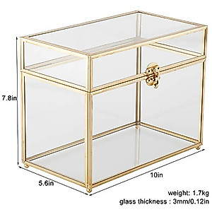HighFree 10" Handmade Wedding Glass Card Box, Large Gold Terrarium Clear Glass Box