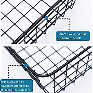 Wire Storage Baskets, 4 Pack Metal Household Organizer with 2 Pcs Fabric Liners, Refrigerator Bin with handles, for Pantry, Shelf, Freezer, Kitchen Cabinet, Bathroom, Countertop, Closets (Black)