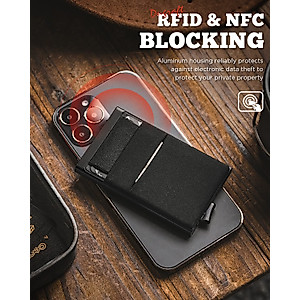 DUGRAFT Minimalist Card Wallet for Men, Slim Wallet Card Holder Pop Up Wallet with Money Front Pocket RFID Blocking Metal Credit Card Case for Men, Small Smart Wallet (Black)