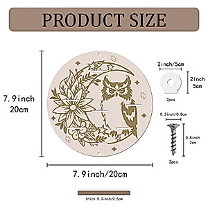 CREATCABIN Moon Small Crystal Shelf Display Owl Flower Round Wooden Crystal Holder Pendulum Floating Shelf Witch Stuff Boho for Hanging Crystals St1 Necklace Witchy Witchcraft Wall Decor 8 Inch