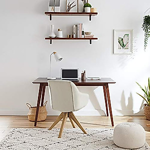 Art Leon Mid Century Modern Swivel Accent Chair with Oak Wood Legs, Desk Chair No Wheels, Armchair for Desk, Off White