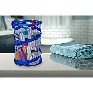 Dorm Shower Caddy – 8” X 12” - Carry Your Sundries Right Into the Shower. Great for College Dorm Life, Gyms, Camping and Travel. Folds Flat for Easy Storage When Not Needed. (Blue)