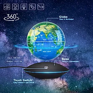 Flagest Magnetic Levitation Floating Globe Rotating Globe - Touch Control and Gradient Night Light Color Globes- Birthday Anniversary Item(6 Inches Globe)