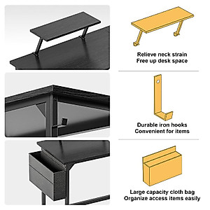 COMHOMA L Shaped Gaming Desk with LED Lights, 51" Gaming Corner Desk with Monitor Stand, Sturdy Home Computer Office Desk with Storage Bag, PC Gaming Table, Gaming Table for Writing Workstation, Black