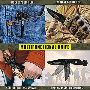 US Army Folding Elite Black Stealth Tactical Knife - Spring Assisted US Army Rescue Knife - Great Gift for the Soldier in your Life