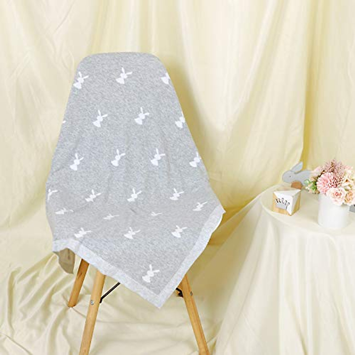 LAWKUL Baby Wrap Blanket Soft 100% Cotton Baby Blanket Knit Crib Receiving Blanket with Bunny Pattern Swaddle Cute Blanket for Babies Boy and Girl in Easter Size 40 * 30 Inches