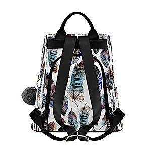 Jucciaco Owl Feathers Boho Backpack Purse for Women Travel Shoulder Bag Casual Lightweight Backpack for Women