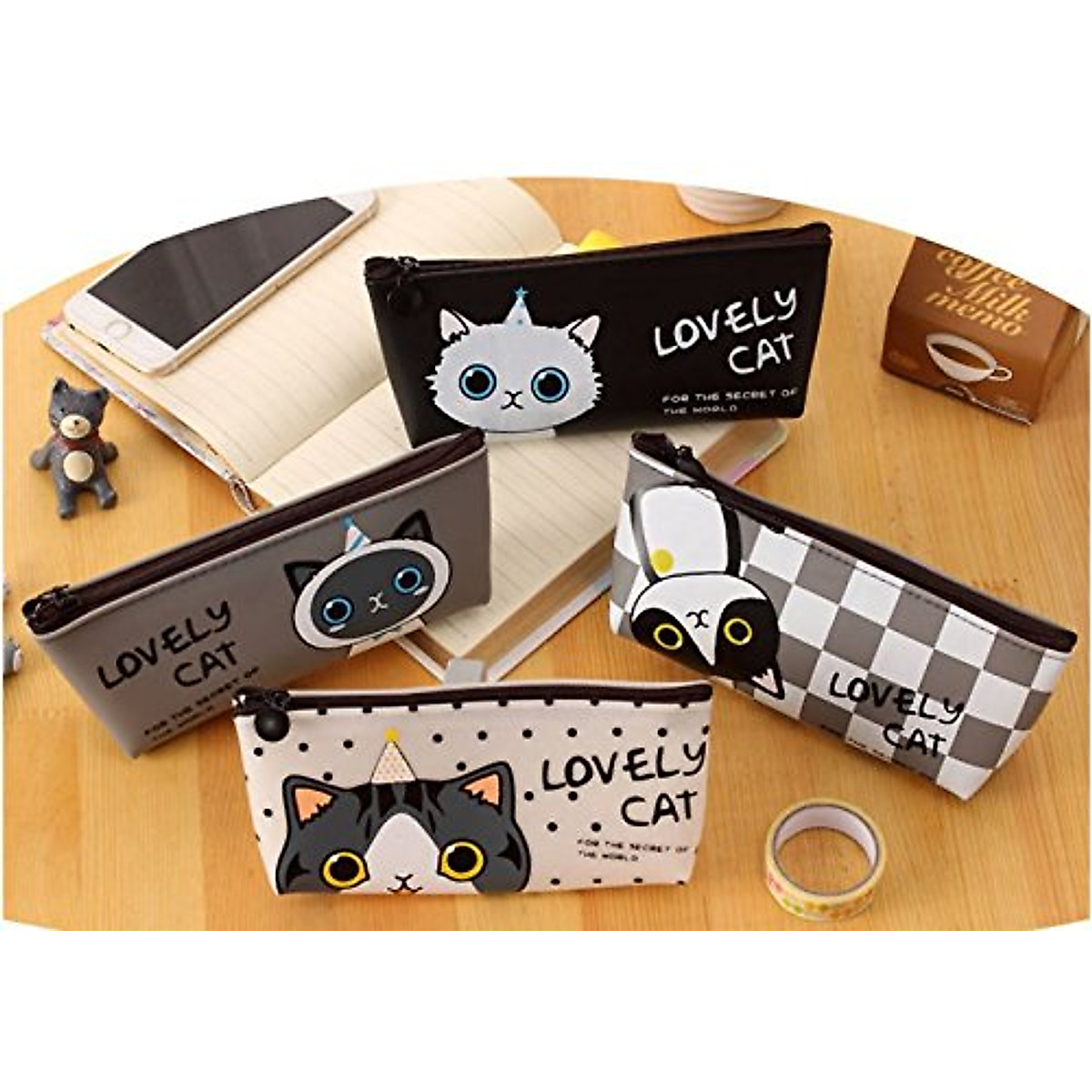 Set of 4 - ZICOME Adoarable Cat Style Memories Pastorable Pencil Case Coin Makeup Bag Purse Case