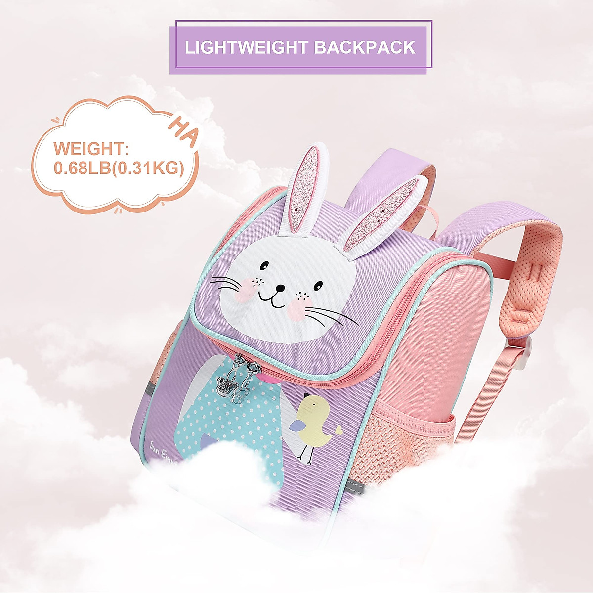 Otbjmbx Cute Toddler Backpack Toddler Bag, Casual Daypack for Girls High Capacity with Bottle Side Pockets School Bag for Baby Kids Girl Boy 1-5 Years (Rabbit-Pink)