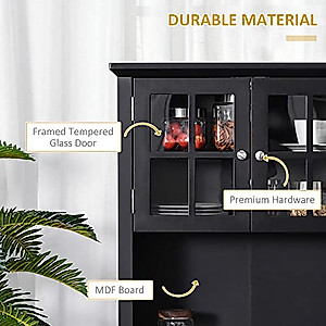 HOMCOM Elegant Buffet with Hutch, Kitchen Pantry Storage Cabinet with Framed Glass Door Drawer and Microwave Space, Black