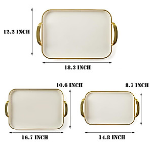 JEESA Set of 3 Serving Platters with Handles 18.3/16.7/14.8 Inch Large Party Serving Tray Rectangular White Plates for Dinner, Cookie, Cake, Turkey, Cheese