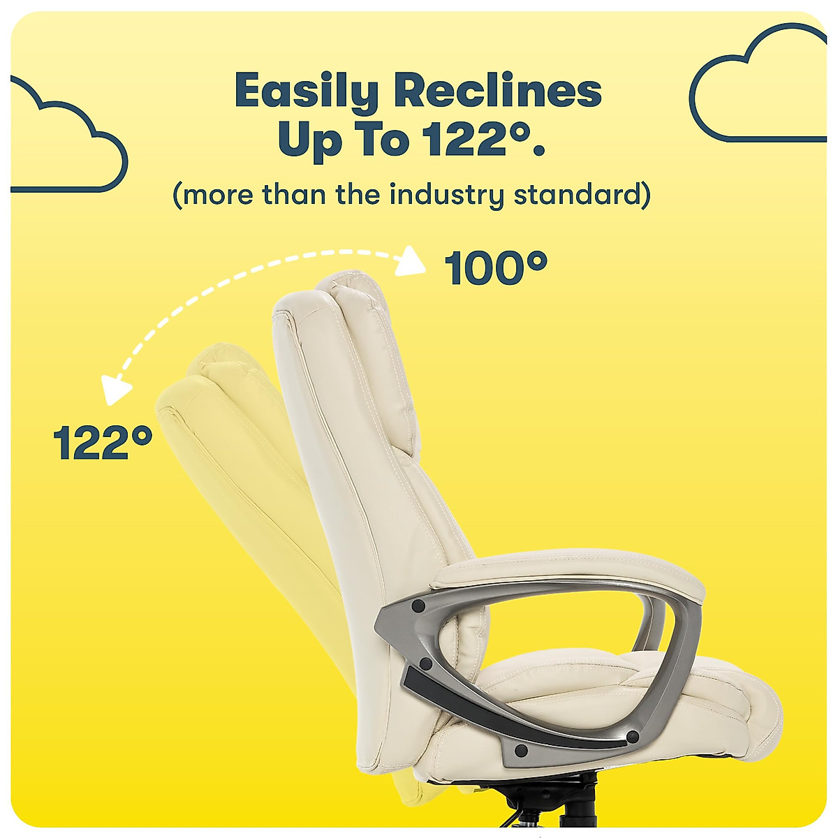 Serta Garret Executive Office, Adjustable Ergonomic Computer Chair with Layered Body Pillows, Waterfall Seat Edge, Bonded Leather, High-Back, Ivory White