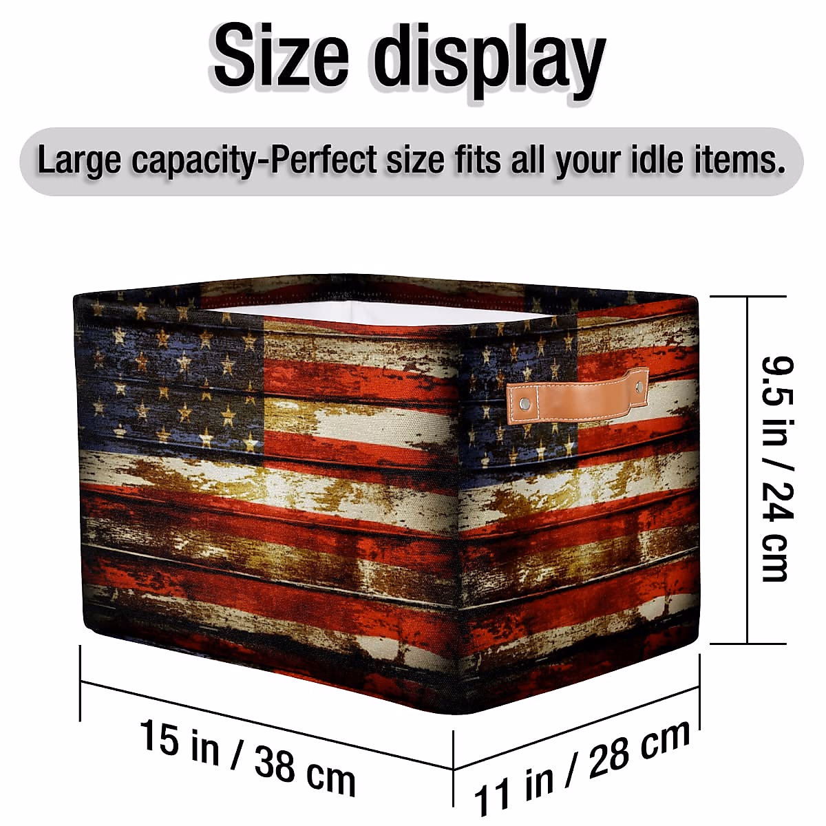 KOBLEN 4th Of July American Flag Wooden Storage Basket Collapsible Storage Cube Box Fabric Toys Storage Bins Large Organizer with Handles for Shelf Closet Bedroom Home Office