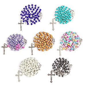 YWLI 7 PCS Rosary Beads Catholic for Woman - Confirmation Gifts for Teenage Girl, 7 Day Rosary, Various Styles of Rosary Necklace Set, Cross Rosary Necklace for Women