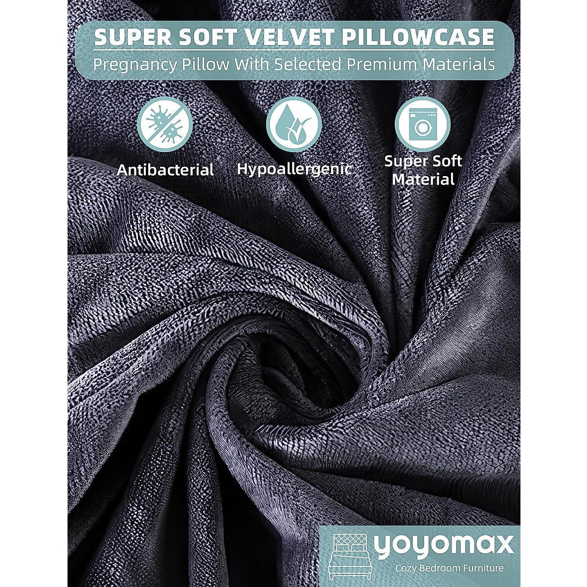 yoyomax Pregnancy Pillows, C Shaped Full Body Maternity Pillow Memory Foam Pregnancy Pillow with Removable Cover, 52 Inch Pregnancy Pillows for Sleeping (Grey)