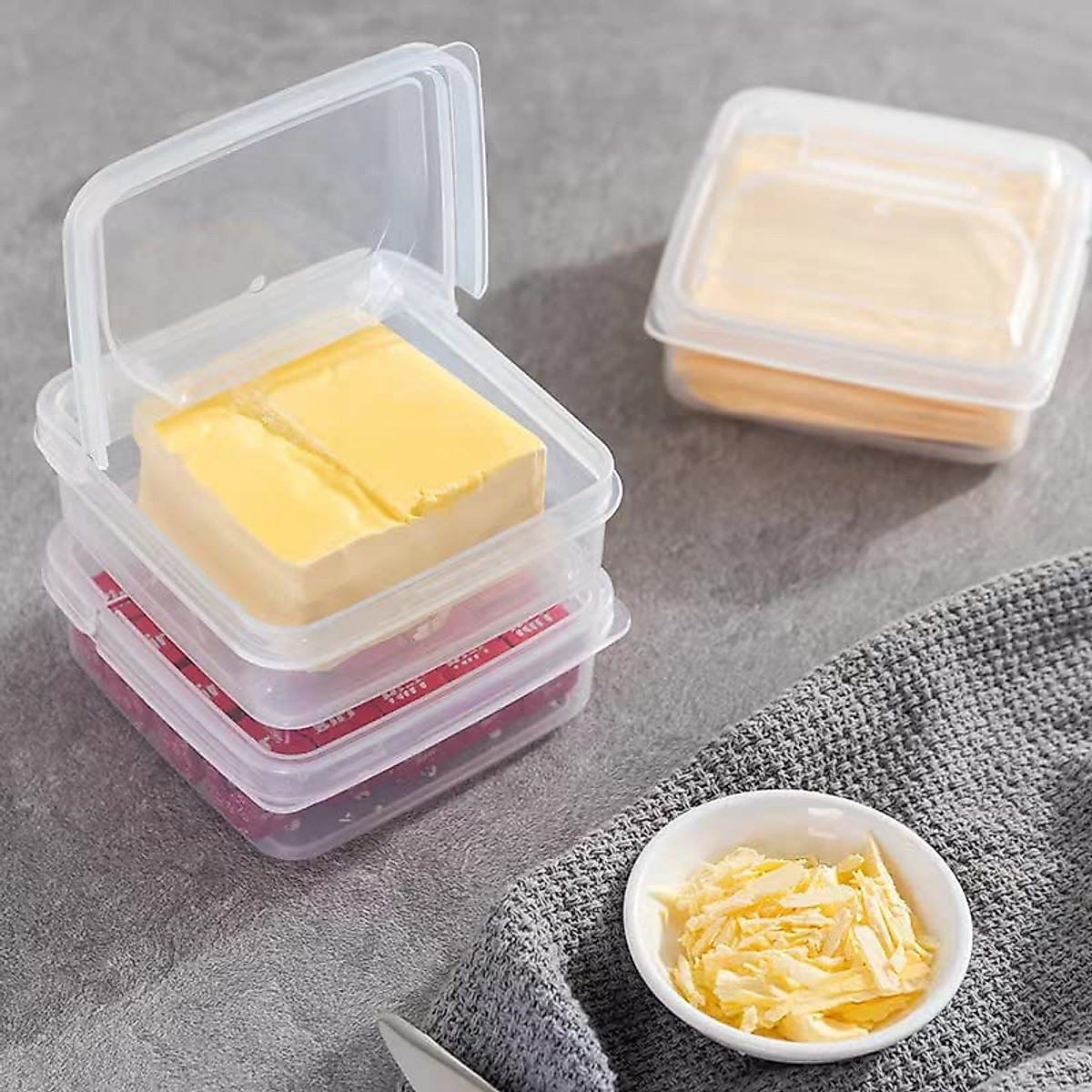 MASINIES Slice Cheese Container for Fridge Ham Sausage Slice Storage Box, Vegetable and Fruit Fresh-Keeping Box, Portable Leakproof Clear Cheese Organiser with Flip Lid