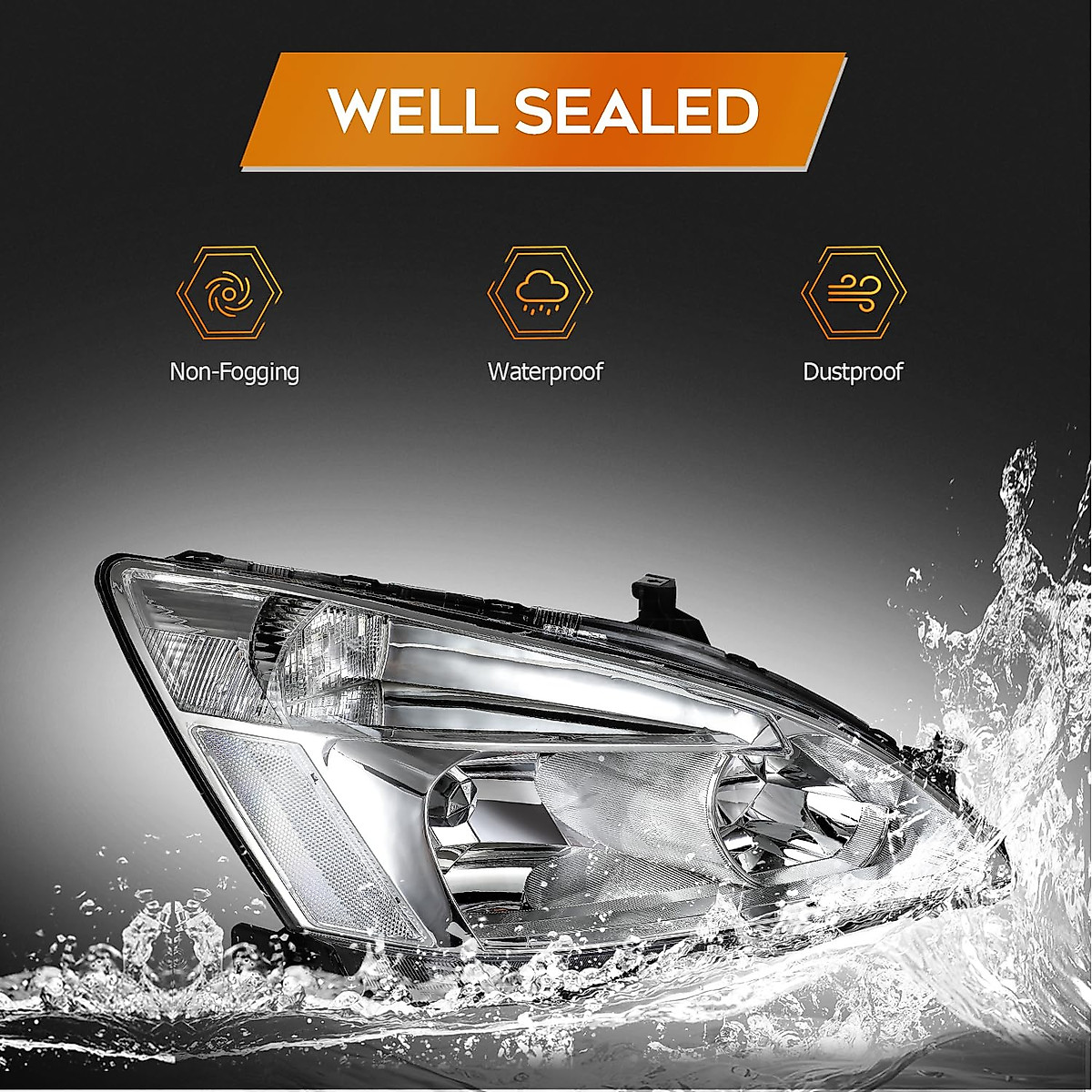 LBRST Headlight Assembly for Honda for Accord 2003-2007 Chrome Housing+Clear Reflector Driver and Passenger Side Headlamp