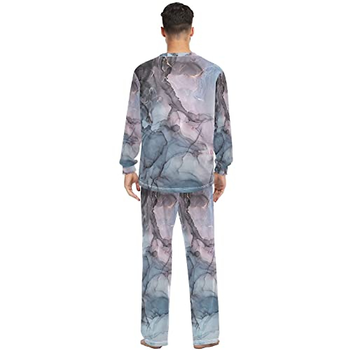 Poeticcity Mixing Acrylic Paints Modern Fluid Alcohol Ink Art Marble Stone Men's Women's Pajama Set, 2PCs Sleepwear Top & Bottom PJ Set, Loose Lounge Long Tops Pants Nightwear for Men Women XXS
