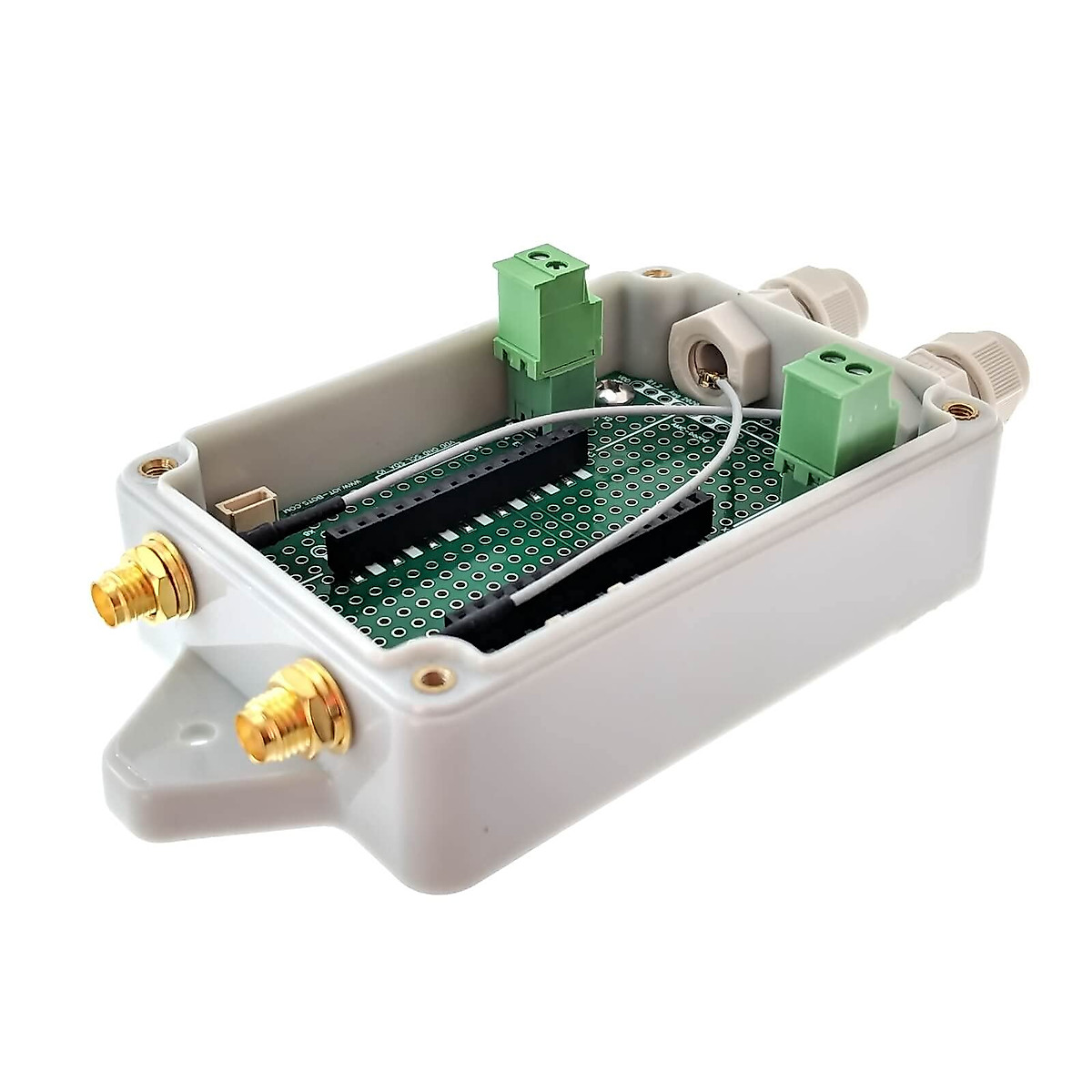 qBoxMini AMC DIY IOT Enclosure Kit (Two SMAs), IOT Enclosure for Arduino MKR ESP32 Cellular LoRa WiFi Board, Waterproof IP65 Enclosure with Glands, prototyping PCB connectors Set and Two SMAs