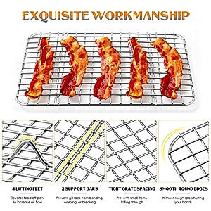 Small Baking Cooling Rack Set of 2, E-far Stainless Steel Toaster Oven Rack for Cooking Roasting Grilling Meat, 8.6” x 6.2” Metal Bakeable Wire Rack for Cookie Cake Bacon - Dishwasher Safe