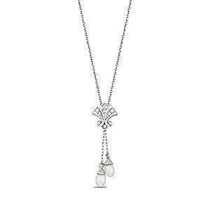Jewelili Enchanted Disney Fine Jewelry Sterling Silver 1/10 Cttw Diamond and Pearl Ariel Shell Pendant