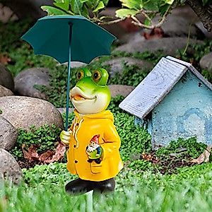 JHWKJS Garden Statue Frog Holding Gnome and Umbrella Funny Garden Gnome Outdoor Statue Decoration Indoor Outdoor Lawn Figurines for Home Yard Décor