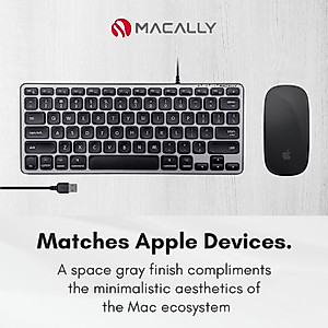 Macally Backlit Wired Keyboard for Mac | Compatible Apple Keyboard (Small and Compact) Comfortable All Day Typing USB Keyboard for MacBook Pro/Air, iMac, Mac Mini/Pro (Space Grey)