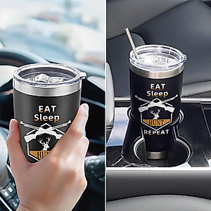 EchoMaven Hunting Gift for Men - Unique Deer Hunter Tumbler 20oz - Eat Sleep Hunt Repeat