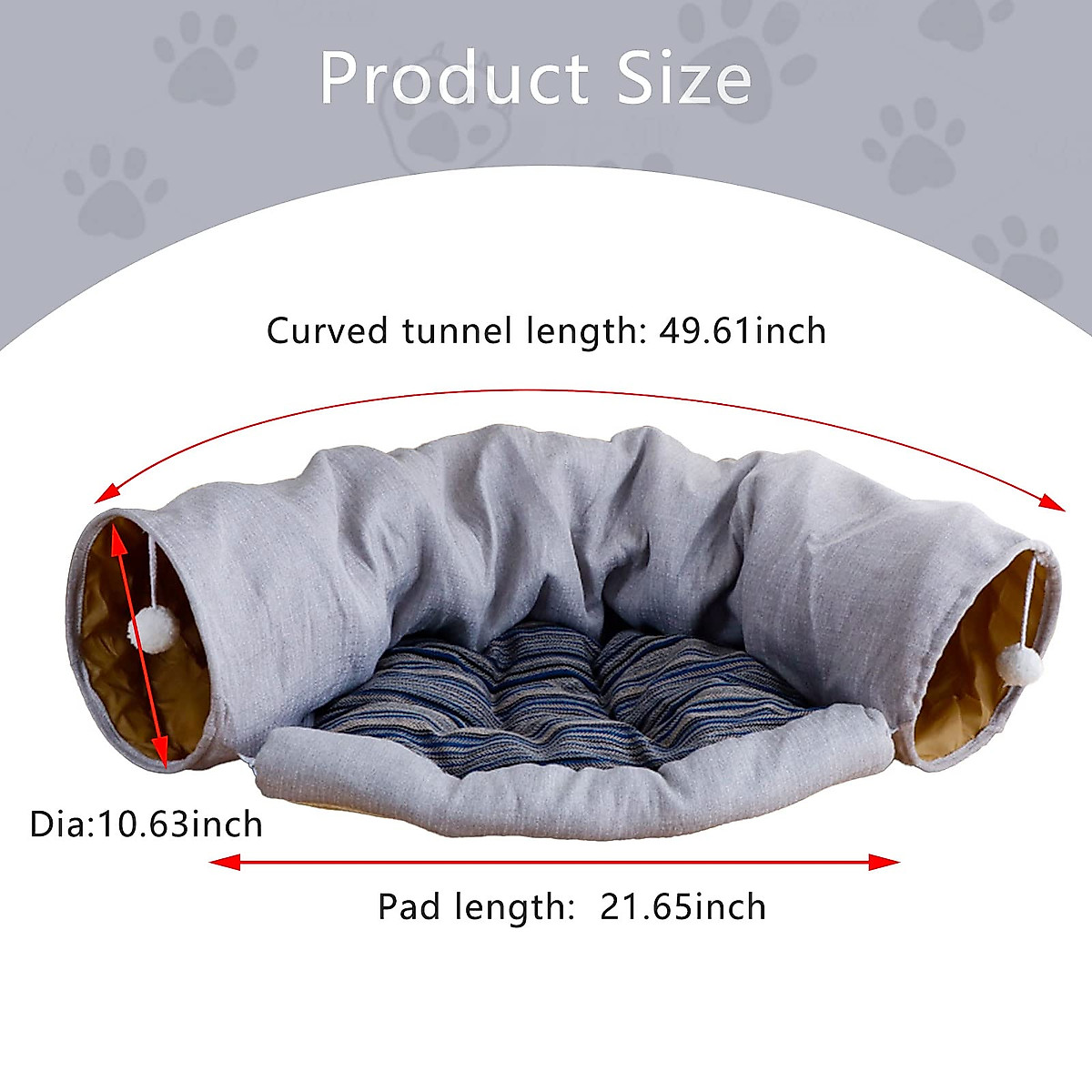ALI2 Rabbit Tunnel Bed 2-in-1 Bunny Play Tunnel Tubes for Rabbit, Guinea Pig, Ferret, Hedgehog with Removable Mat