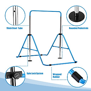 PUPZO Gymnastics Bar Height Adjustable Horizontal Kip Bar Folding Junior Training Bar for Kids