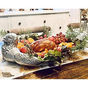 Arthur Court Designs Aluminum Metal Thanksgiving Turkey Large Heavy Serving Tray/Platter - Full Turkey Tray - Holiday Platter 24 inch x 18 inch x 7.5 inch