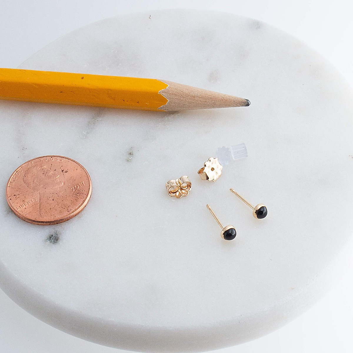 Tiny Gold Stud Piercing Earrings Bezel Set for Cartilage Tragus Helix Multiple Hypoallergenic Birthstone Jewelry for Women (Black Onyx | 3mm GF)