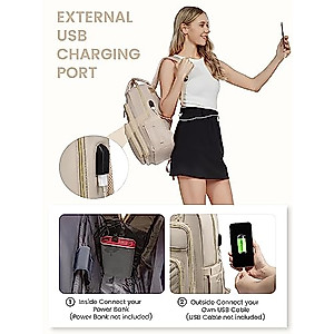 LOVEVOOK Laptop Backpack Women Teacher Backpack,15.6 Inch Laptop Bag with USB Port,Waterproof Daypack for Work Travel Antiquewhite