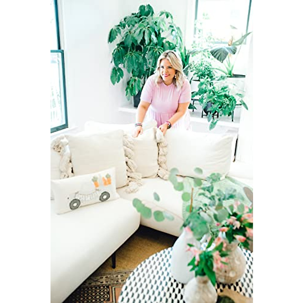 Mud Pie Cream Chunky Tassel Pillow, 22" x 12", Lumbar